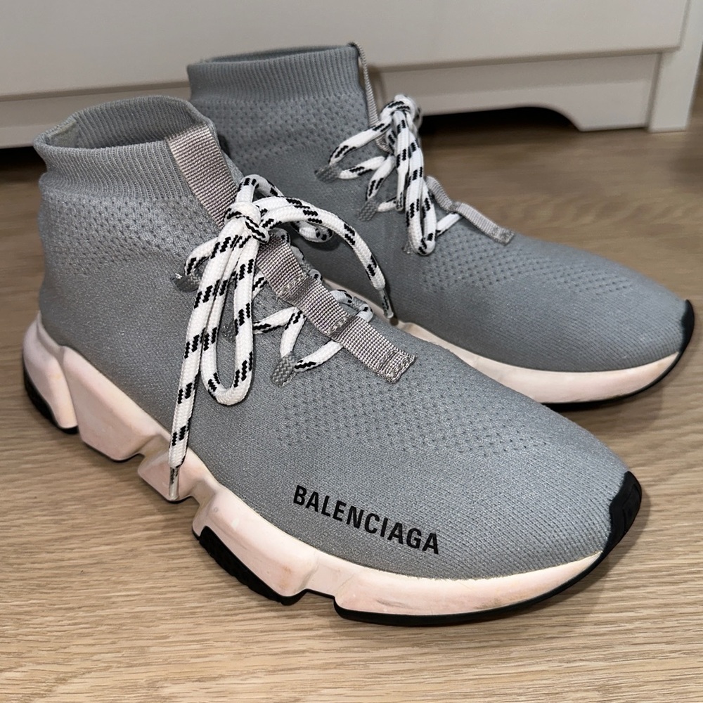 Balenciaga Grey Knit Fabric Speed Trainer Lace Up Sne… - Gem